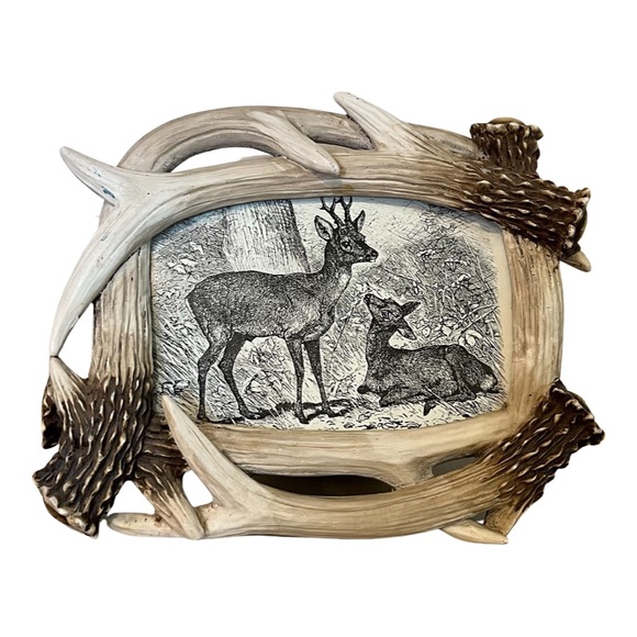 Vintage | Accents | Deer Antler Picture Frame With Vintage Deer Print ...